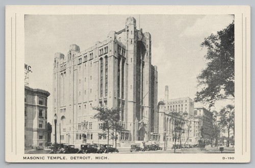Detroit MI~Masonic Temple~Limestone Gothic Revival~B&W Wayne Paper ...