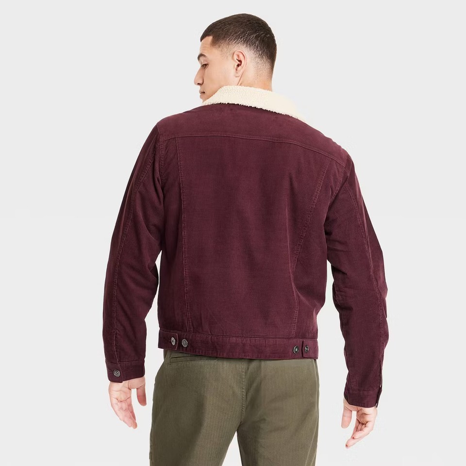 Men's Faux Shearling Lined Denim Trucker Jacket - Goodfellow & Co Grape ...