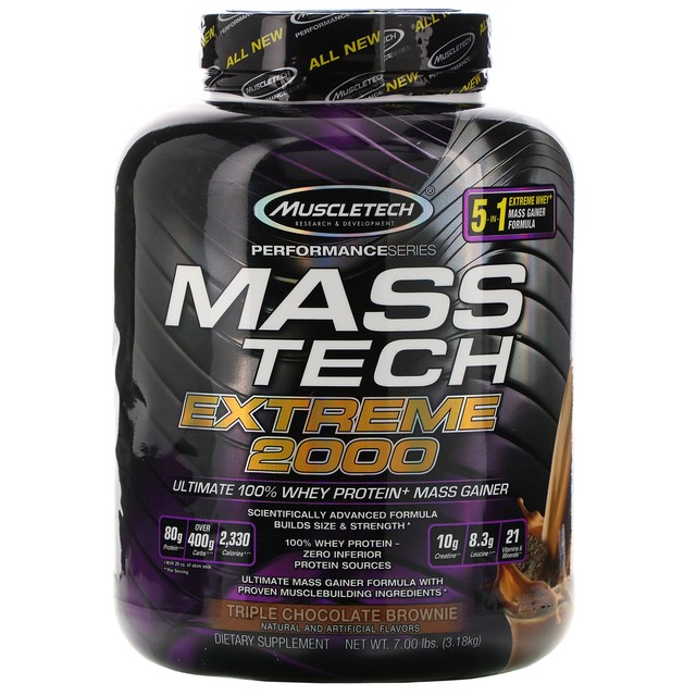 MuscleTech Mass-Tech Extreme 2000 Triple Chocolate Brownie Whey Protein ...