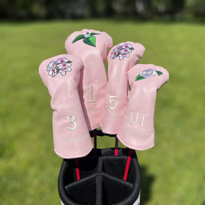 Pink Flower Golf Wood Head Cover Headcover PU Driver Fairway Hybrid ...