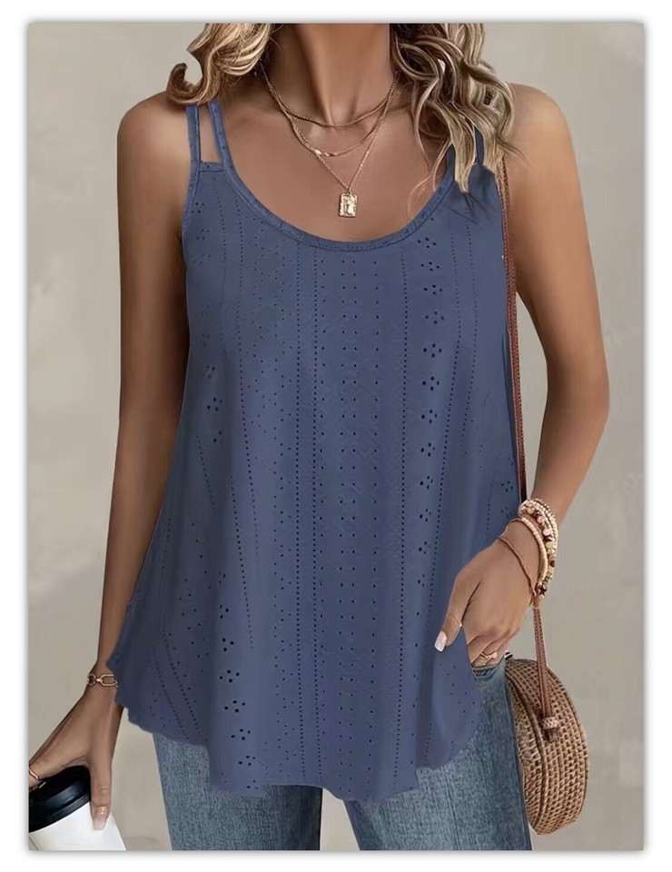 NEW WOMEN'S TEMU EYELET STRAPPY SLEEVELESS TANK TOP SEA BLUE PLUS SIZE ...