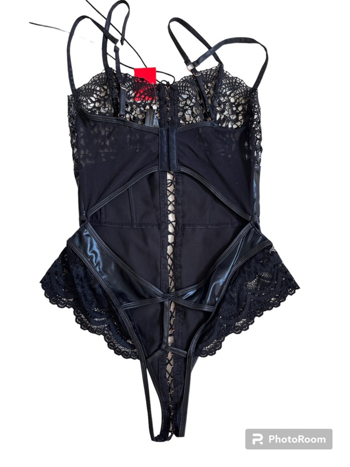 NWT Ann Summers Strappy Sheer Unlined Satin/Lace Bodysuit/Lingerie Sz M ...