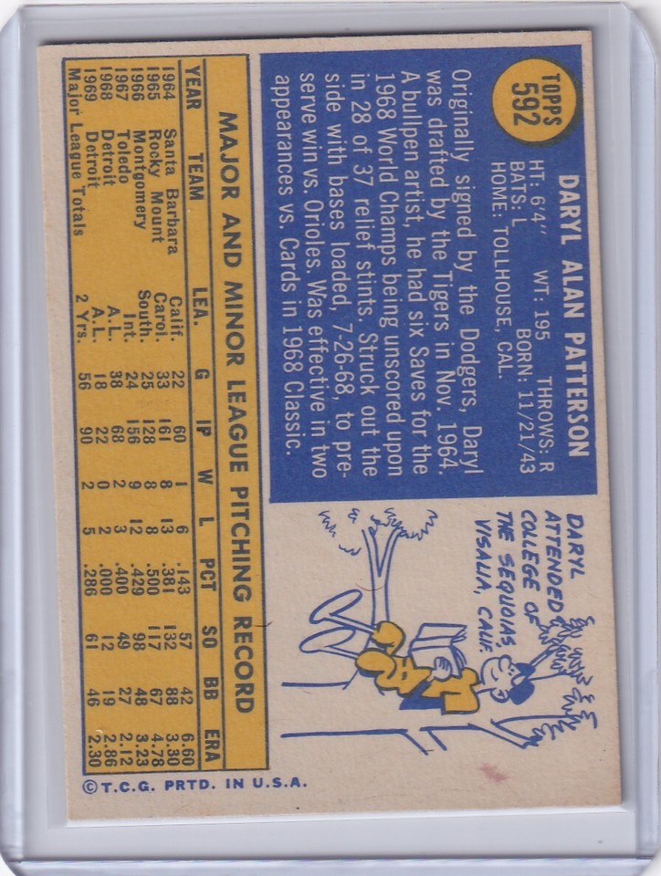 1970 Topps Baseball #592 Daryl Patterson - Detroit Tigers | eBay