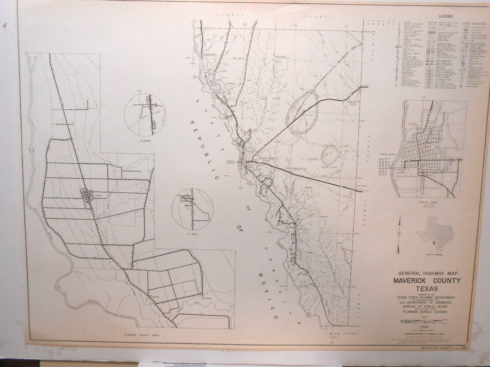 Map Old Original Maverick County Texas Highway Dept Map Eagle Pass La ...