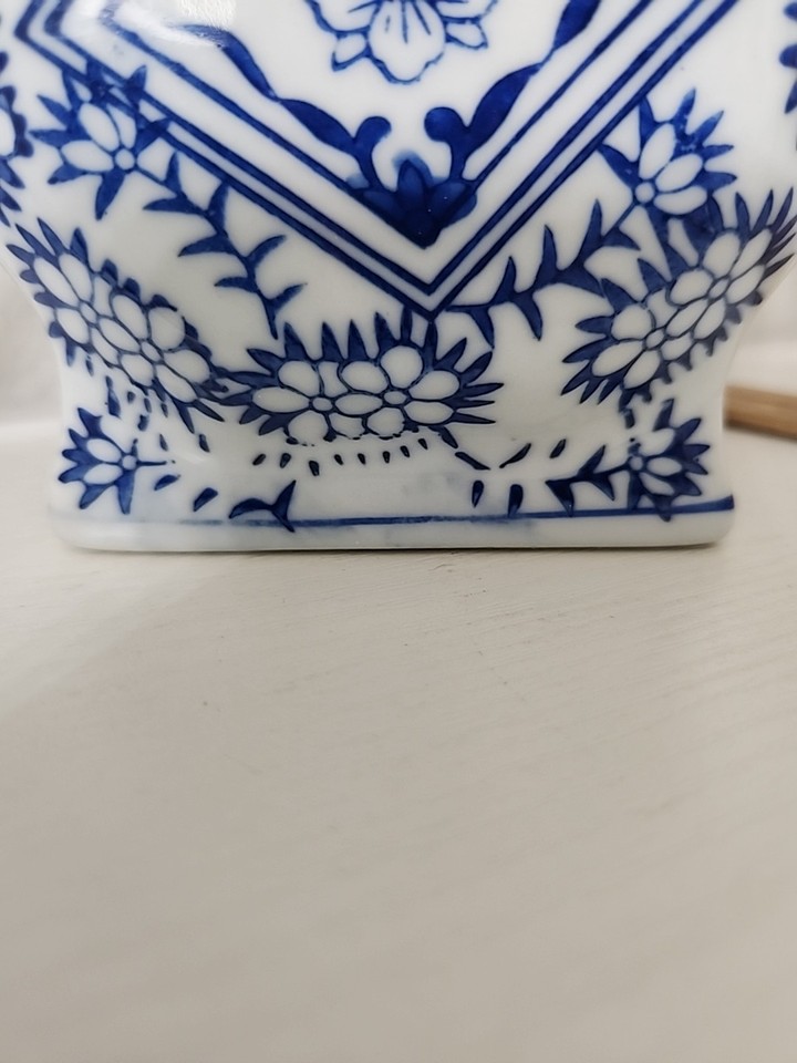 Vtg Small Chinese Porcelain Blue White Octagon Teapot Hand Painted No ...