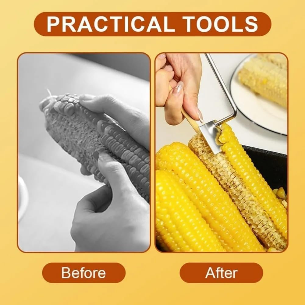 2x Corn Peeler Stainless Steel Corn Cob Stripping Tool w/Hook Long ...