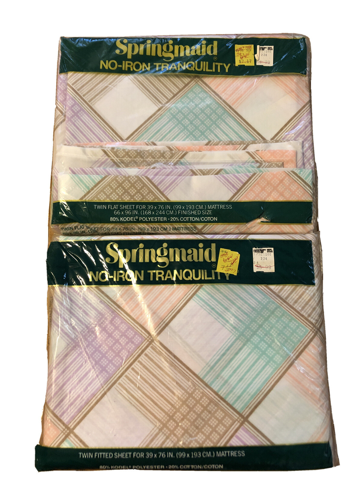 Vintage Springmaid No Iron Sheets Set Twin Flat Fitted 1980s Peach Mint ...