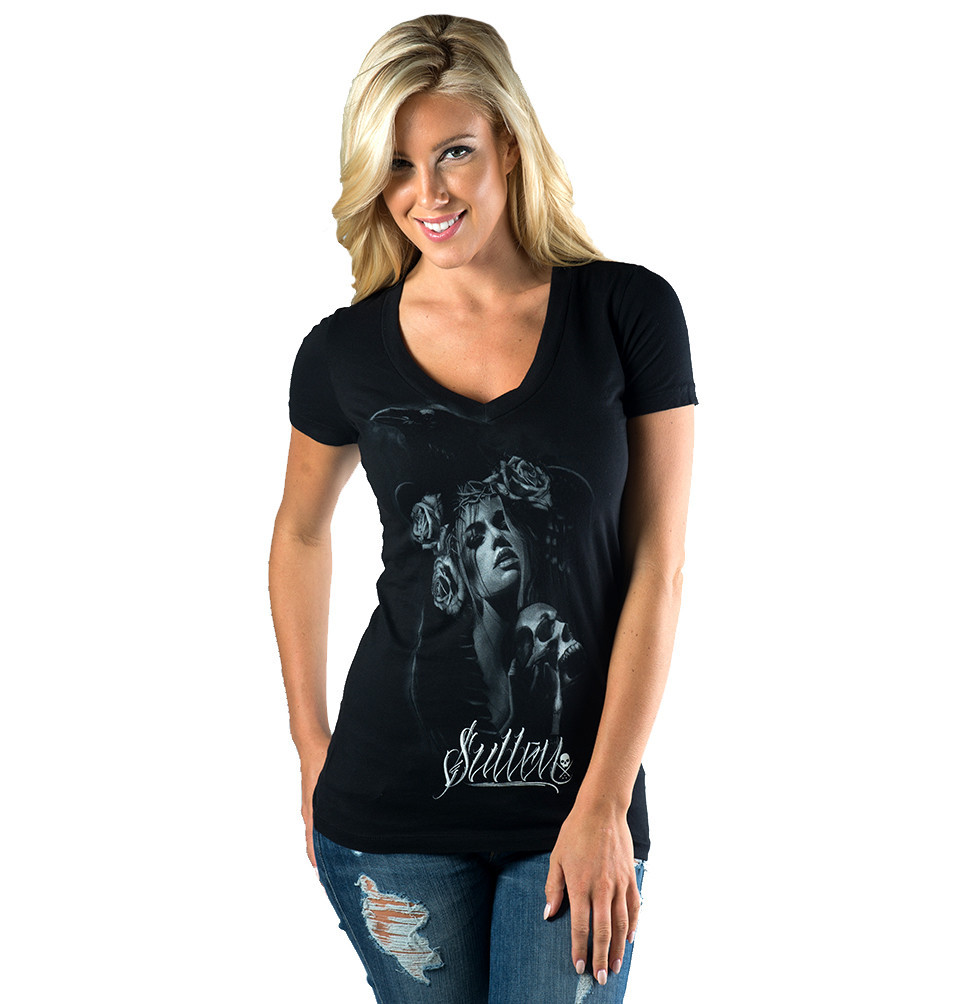 Sullen Angels Ortega Ink V-Neck Black Womens Top Tattoo Art Urban ...