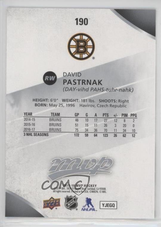 2017-18 Upper Deck MVP Silver Script David Pastrnak #190 | eBay
