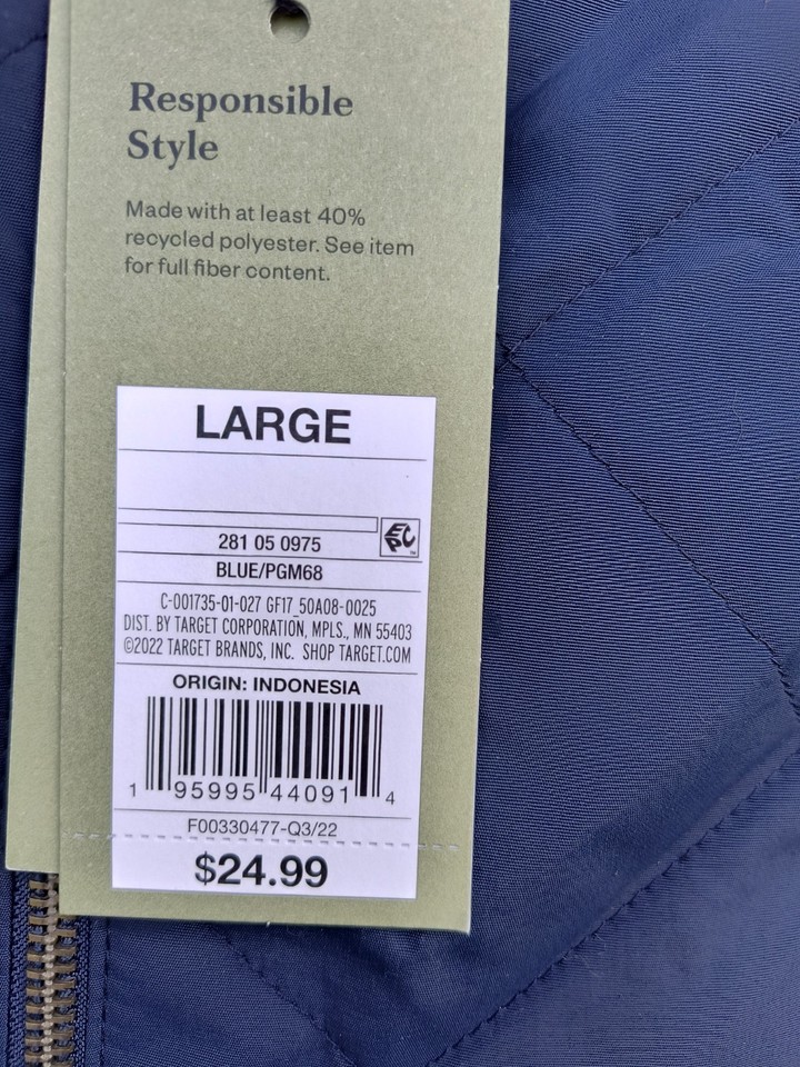 NWT Mens L Goodfellow & Co Quilt Vest - Wind Water Resistant - MSRP $24 ...