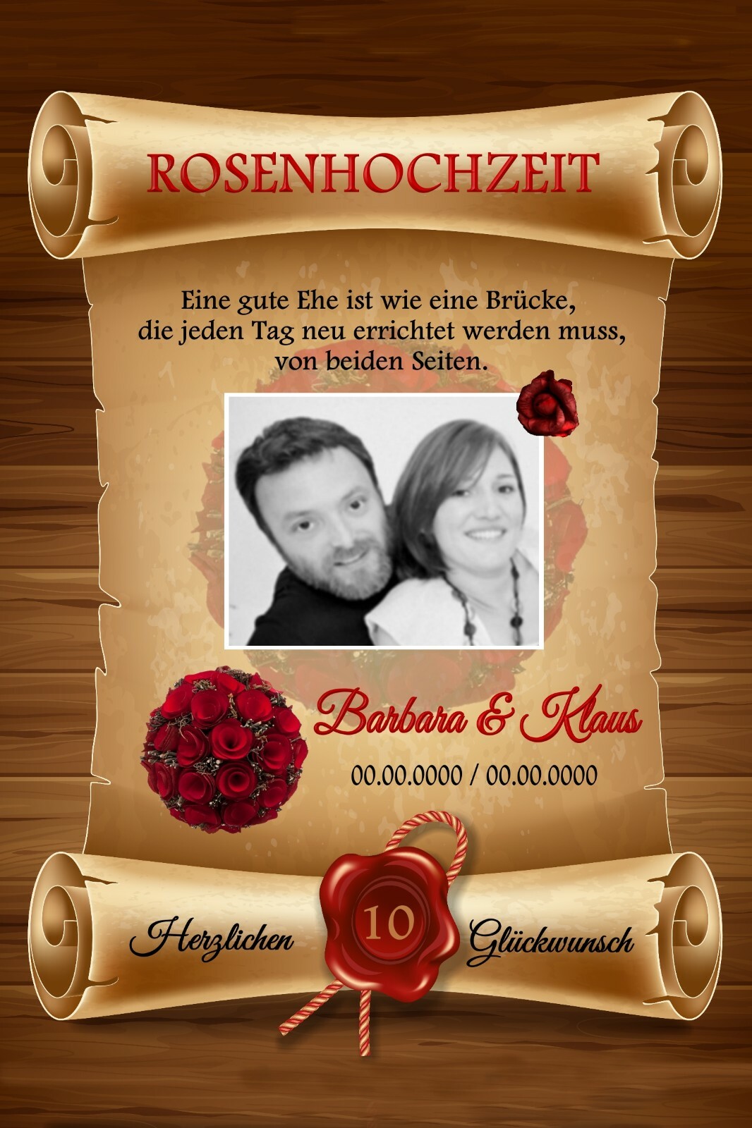 URKUNDE - HOCHZEITSTAGE - INDIVIDUELL mit eigenen FOTO Namen & Datum in ...