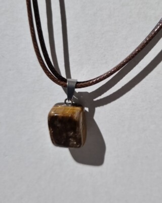 Natural Tigers Eye Cuboid Stone chakra healing reiki pendant Necklace ...