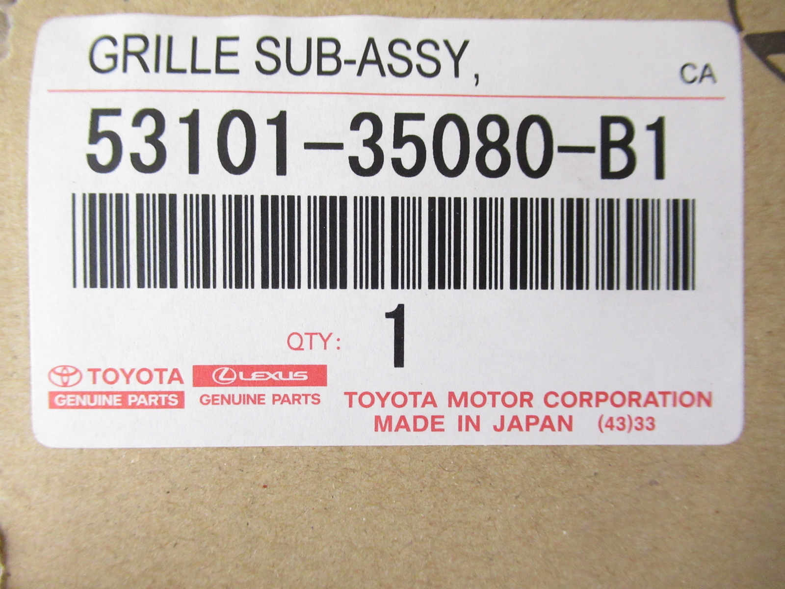 Genuine OEM Toyota 53101-35080-B1 Radiator Grille Assy 2014-2019 ...