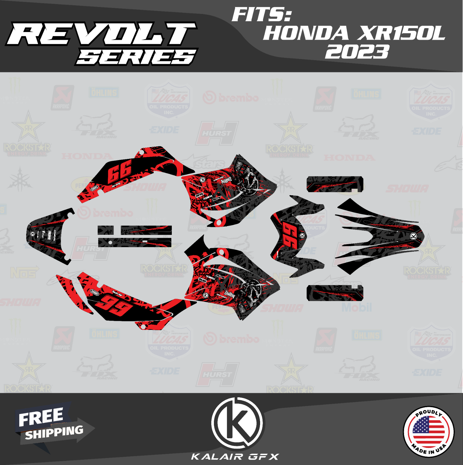 Graphics Decal Kit for Honda XR150L XR 125L ( 2023+) Revolt Series ...