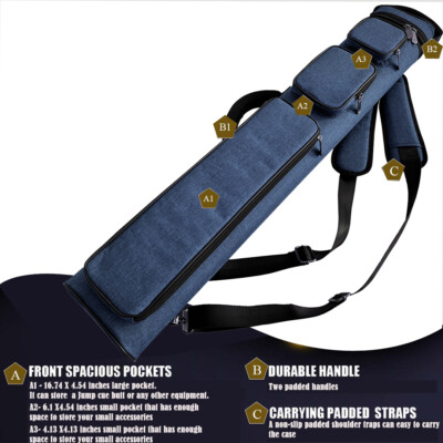 Champion 2X4,3x6 Navy Blue Nylon Billiard Pool Cue Stick Hard Case 4S2B ...