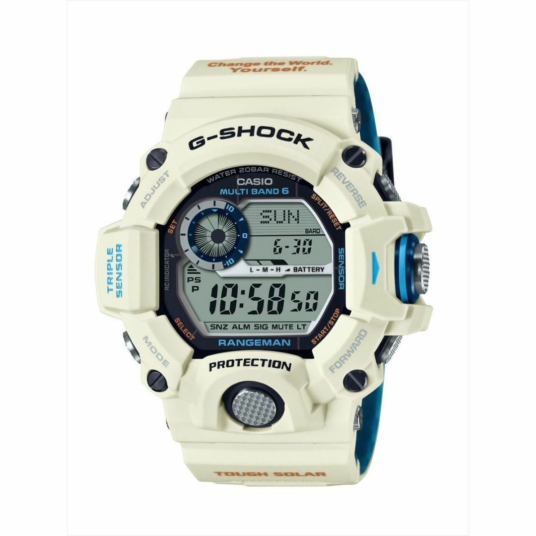 Casio G-SHOCK RANGEMAN 55 mm White Resin Case, White/Blue Carbon Fiber ...