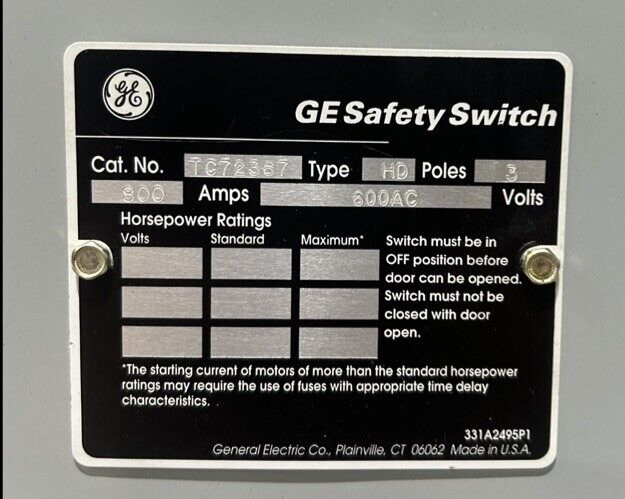 GE 800 Amp 600v Fused Safety Switch Type 3PH HD Mod. 10 TC72367🟦 | eBay