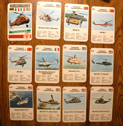 VINTAGE GERMAN HELICOPTER RACER QUARTETT CARD GAME #713 ALL CARDS ...
