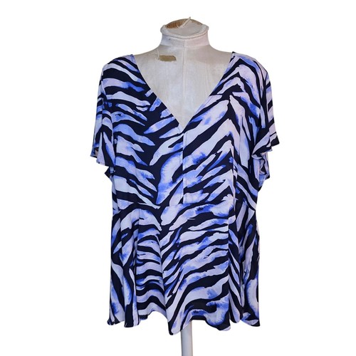 TORRID Blouse Top Plus Size 3 Blue White Peplum Flutter Sleeve | eBay