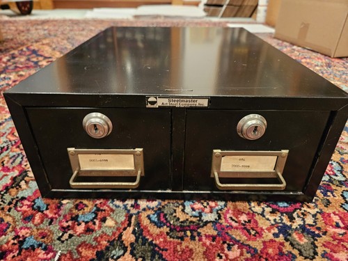 VTG STEELMASTER 2 DRAWER INDEX CARD (3X5) FILE CABINET W/LOCKS ORIGINAL ...