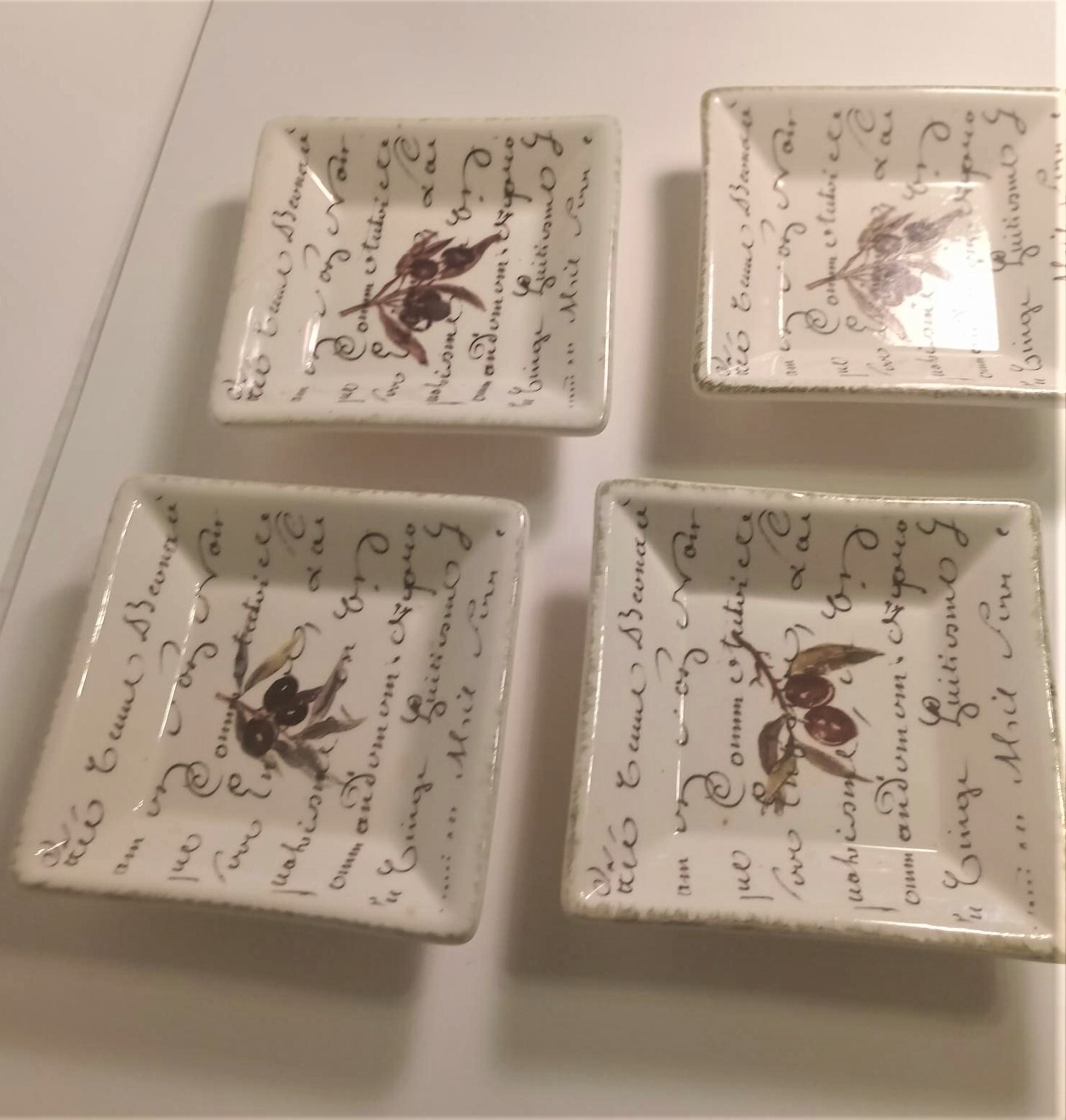 Williams Sonoma Olive Script Oil Dipping Plates 4" x 4" Square Plates ...
