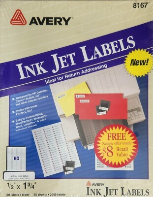Avery Ink Jet Address Label -0.5" X 1.75" 80/sheet- 2000 Labels - NEW ...