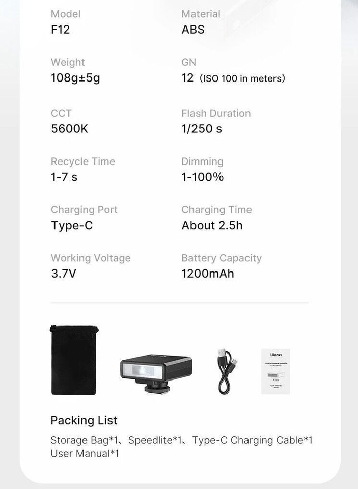 Ulanzi F12 Mini Camera Flash Light Speedlite Universal Canon Nikon ...
