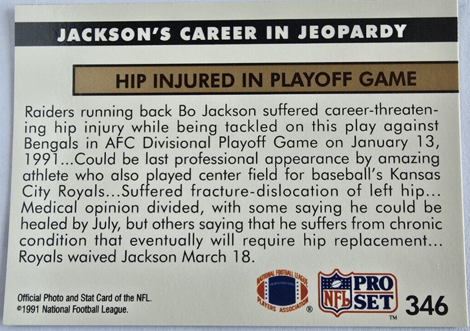 NFL NEWSREEL, 1991 Pro Set, Jackson's Career in Jeopardy, Card # 346 | eBay
