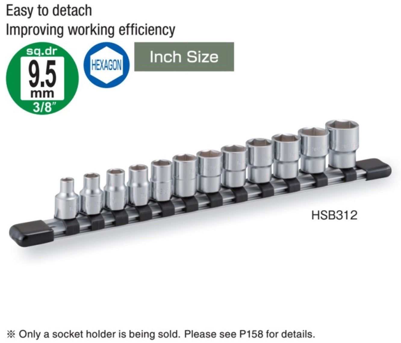 TONE 3/8" Socket Hexagon 9.5 mm Square Drive Hand Tool 1/4 - 3/4 Inch ...