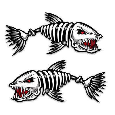 Skeleton Fish Boat Decal, Mirrored Pair, Diecut vinyl adhesive sticker ...