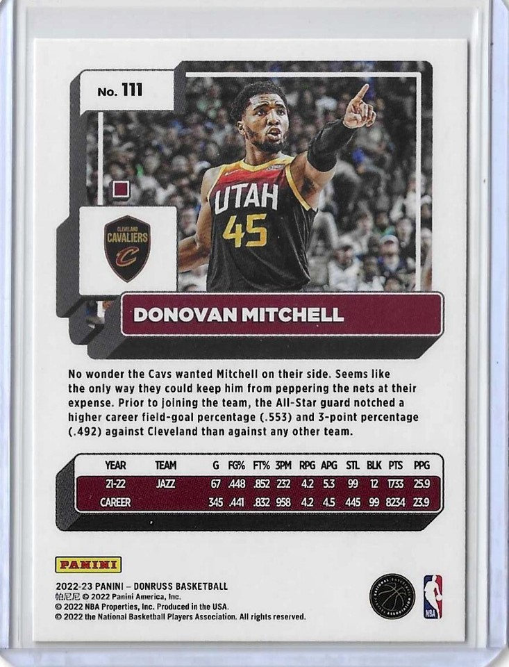 2022-23 Panini Donruss Basketball Donovan Mitchell Card #111 Cleveland ...