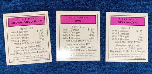 1997 Monopoly Nascar Edition Replacement Purple Properties (3) | eBay