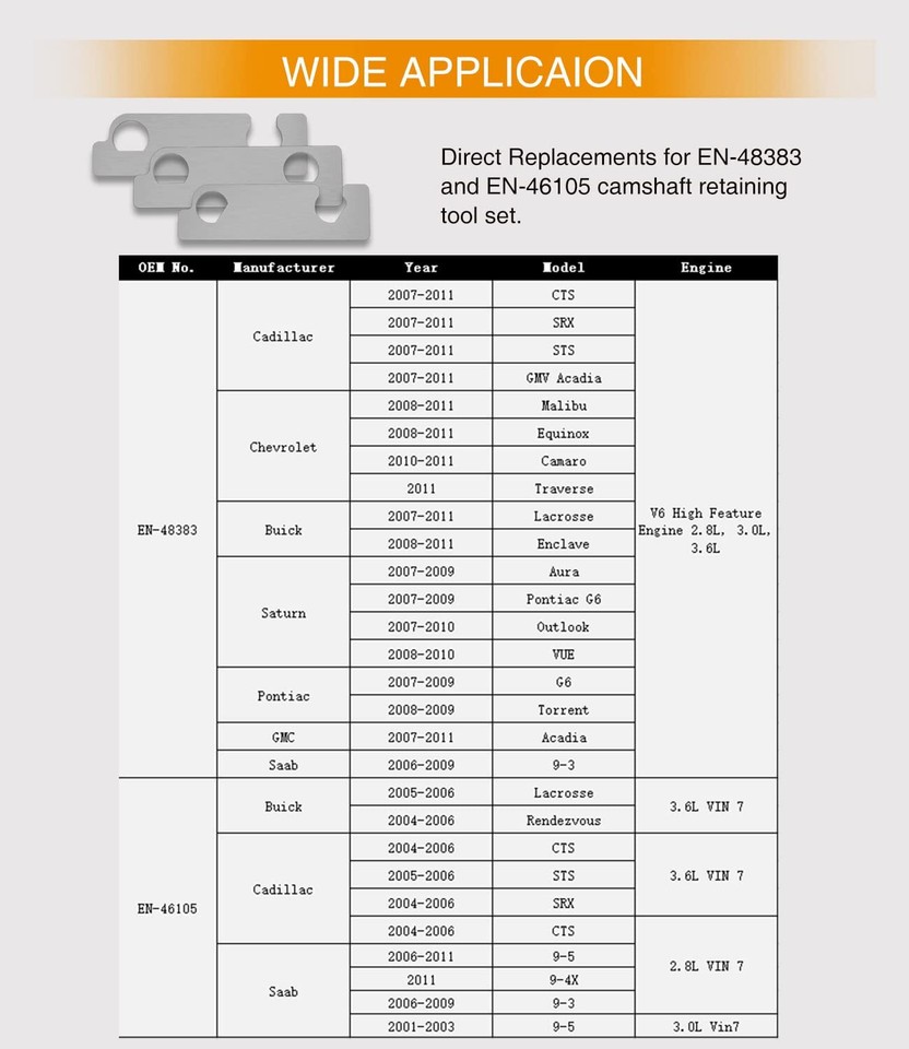 EN 48383/EN 46105 Camshaft Retaining Holding Tool for 2.8L 3.0L 3.6L V6 ...