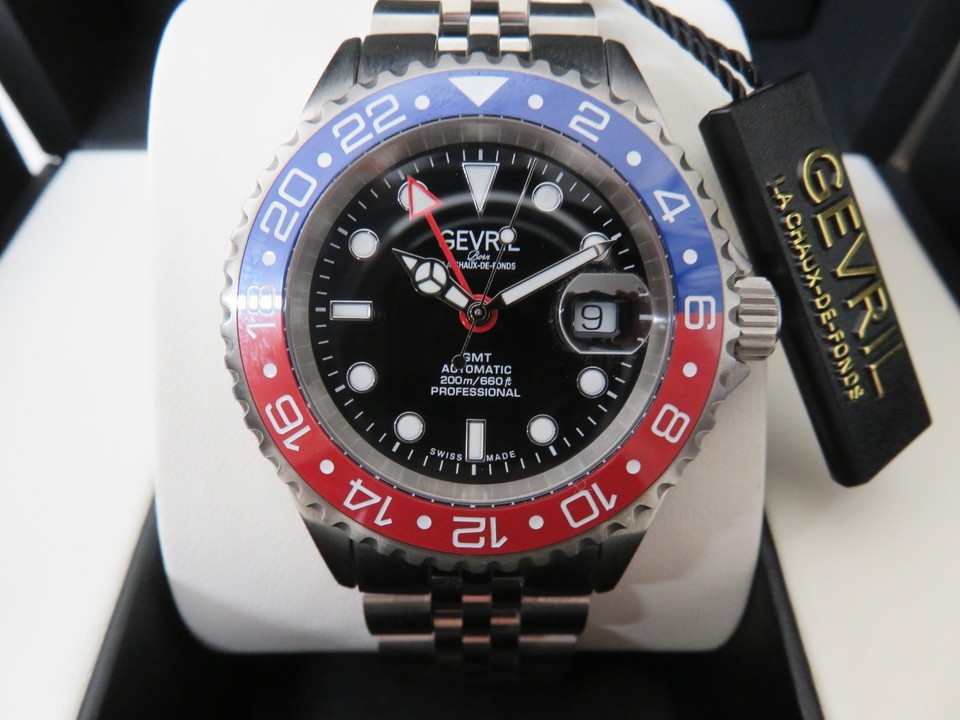 Gevril Mens 4952B GMT Swiss Automatic SW330 Wall Street Ceramic Bezel ...