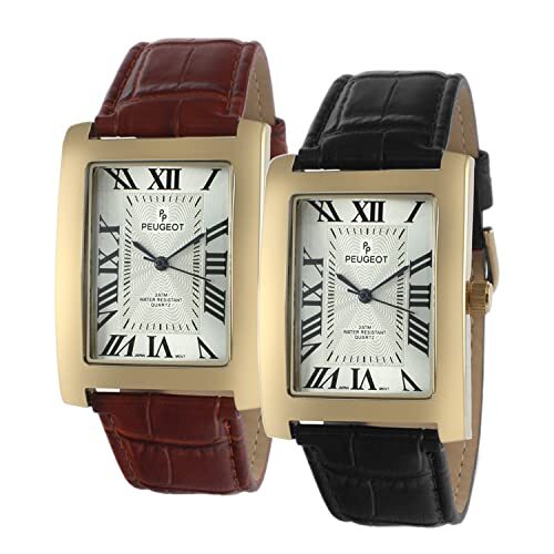 Men’s Vintage Tank Shape 14K Gold Plated Watch with Roman Numeral Dial ...