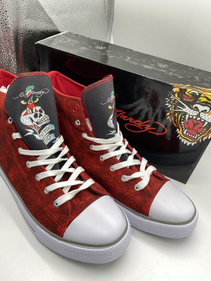 Ed Hardy Mens Shoes Size 10.5 Red Canvas Skater High Top Lifestyle ...