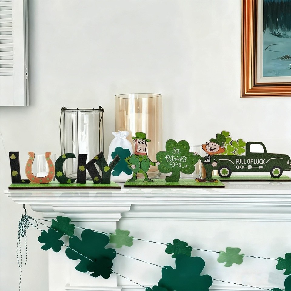 Green Lucky Clover Truck Wooden Desktop Shelf Decor 3 Piece Set for ...
