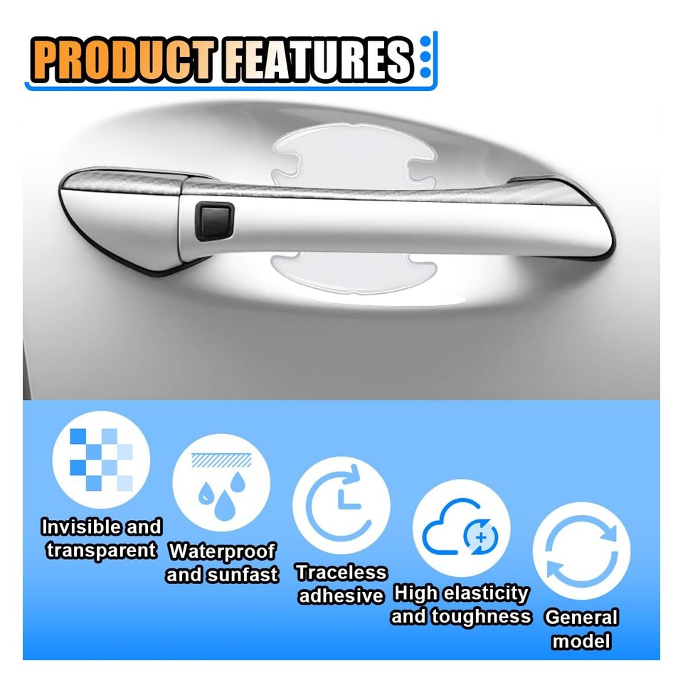 Car Door Handle Scratch Protector, Clear Traceless Car Door Cup Handle ...