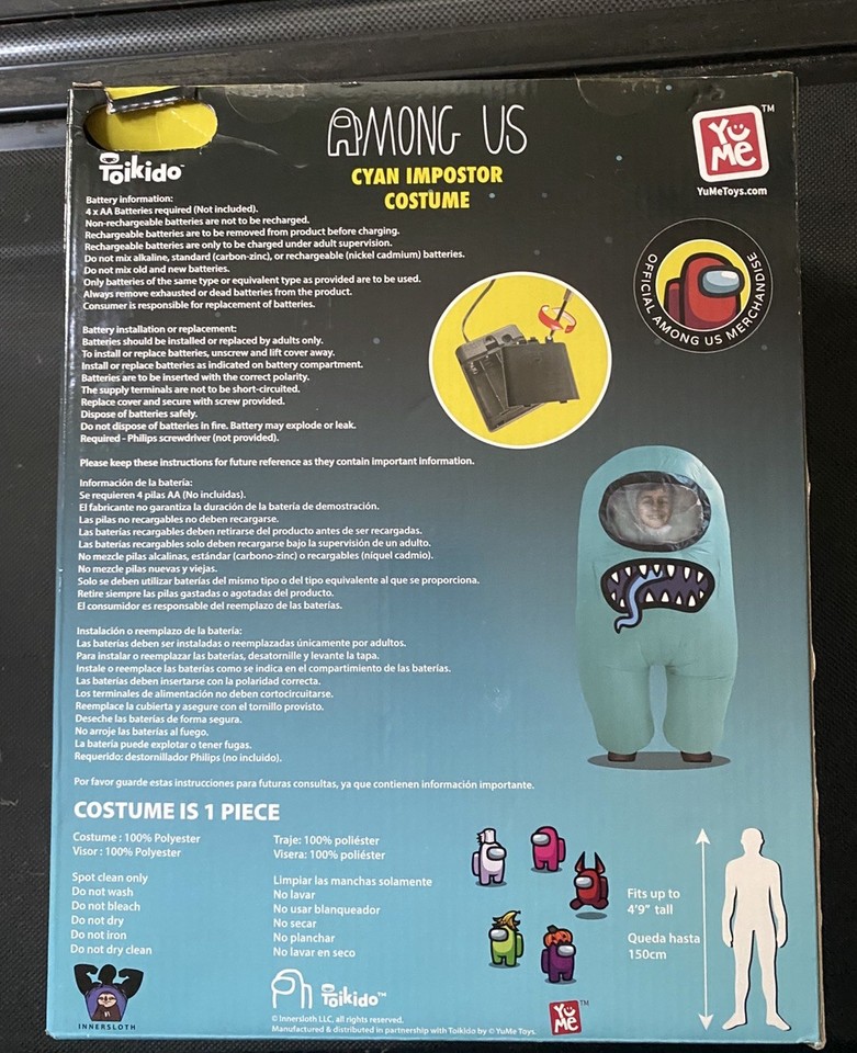 Toikido Among Us Cyan Blue Imposter Inflatable Gamer Costume Youth One ...