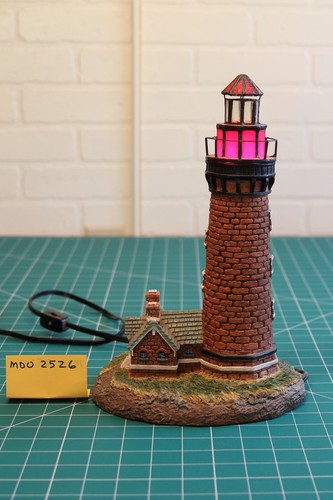 Vintage Stained Glass Lighthouse Night Light Red Accent Table Lamp 9.5 ...