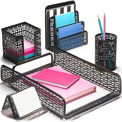 5 Piece Black Desk Organizer Set - Ideal for Black Office Desk ...