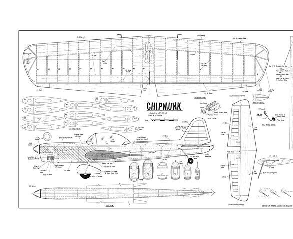 Chipmunk C/L Stunt .35 54" Wingspan RC Model Airplane Printed Plans ...