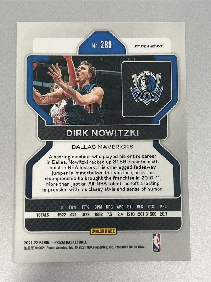 2021-22 Panini Prizm Dirk Nowitzki Green Parallel #289 Dallas Mavericks ...