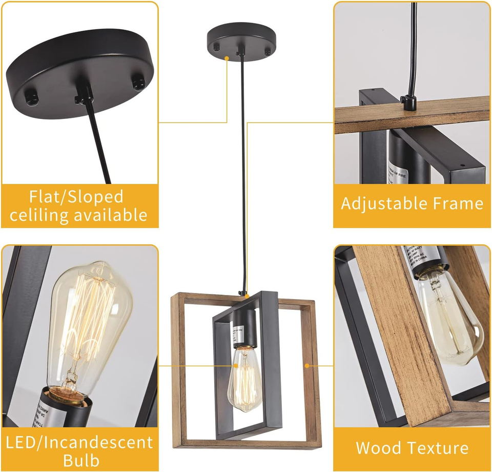 1 Light Kitchen Island Light Modern Black Dining Room Light Fixture ...