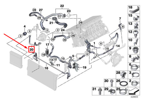 NEW BMW 5 F10 ENGINE RADIATOR HOSE 8614881 17128614881 ORIGINAL NO DUTY ...