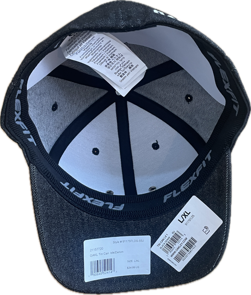 Oakley TinCan Hat Baseball Cap Black Denim Metal Logo Flex Fit Men's ...