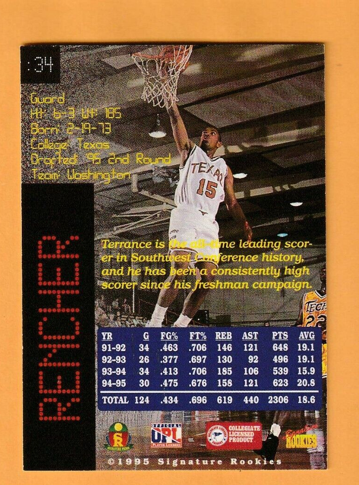 Terrence Rencher Texas Longhorns AUTO 1995 Signature Rookies /3000 4P ...