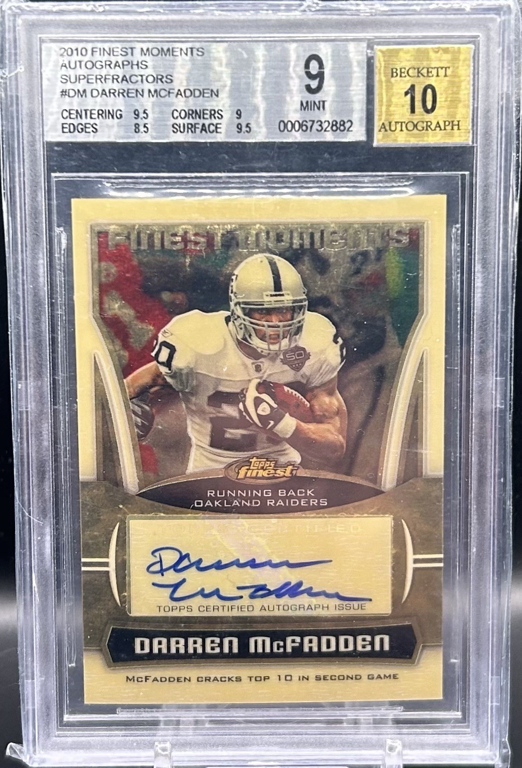 2010 Topps Finest Moments DARREN McFADDEN #DM Superfractor Auto 1/1 BGS ...