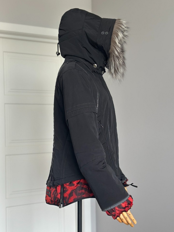 SPORTALM Women's Ski Hooded Fur Jacket Size S Black Red Sportswear ...
