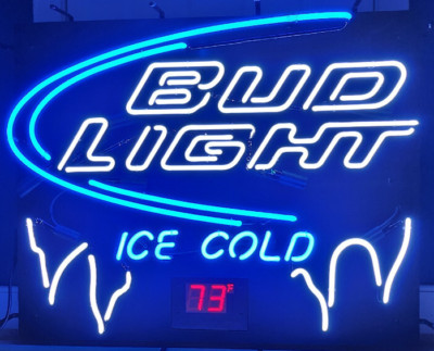 NIB "HUGE" BUD LIGHT BEER CAVE Neon w/ THERMOMETER Light Sign - MAN ...